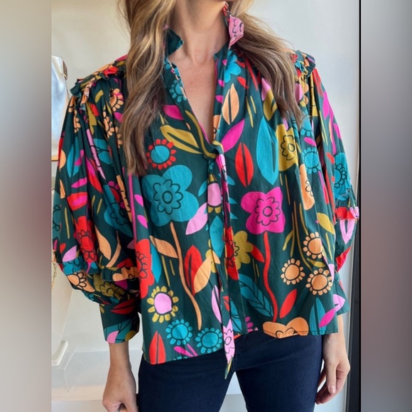 Tops | Printed Lantern Sleeve Blouse | Poshmark